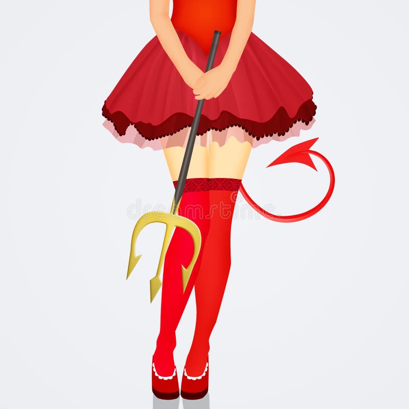 Legs of Woman with Devil Costume and Pitchfork Stock Illustration ...