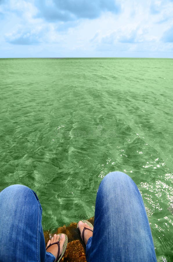 Legs of Woman Face To the Sea Stock Image - Image of colorful, girl ...