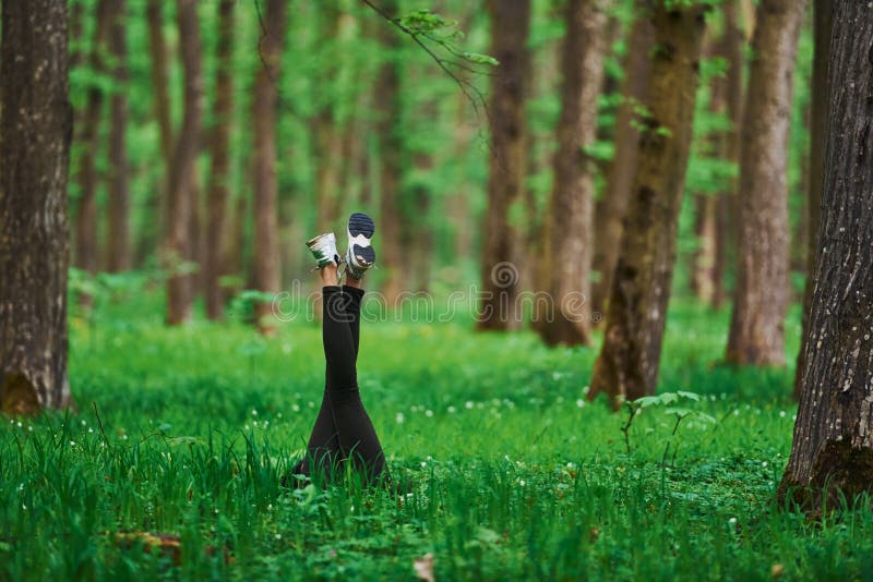 Legs of Woman that Have a Rest and Lying Down on Ground in Forest Stock ...