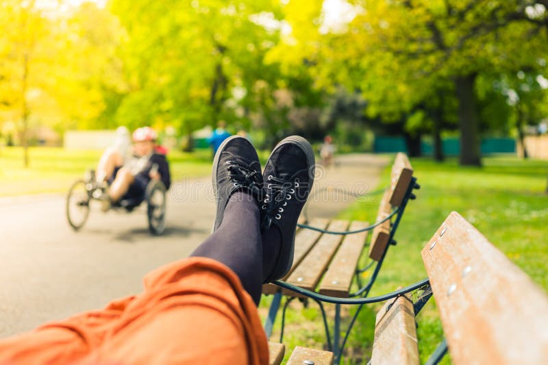 The Legs of a Woman Lying on a Bench Stock Photo - Image of portrait ...