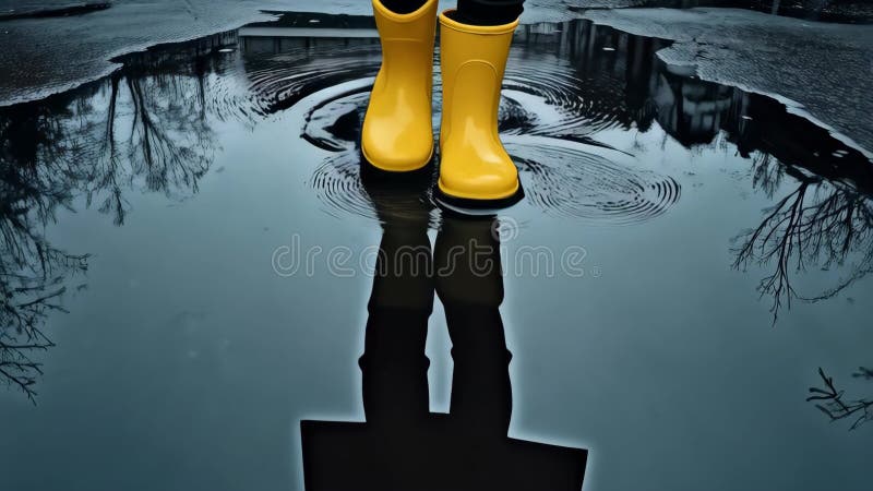 Legs in Yellow Rubber Boots Standing in a Puddle Stock Footage - Video ...