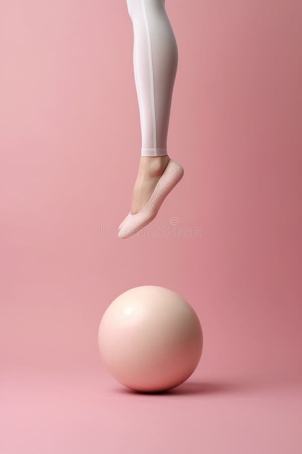 Legs Of A Younf Woman Jumping On Pilates Ball Sport Fitness Pilates Energy Concept Stock