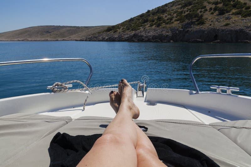Woman on a boat stock photo. Image of person, blue, millennial - 137195682