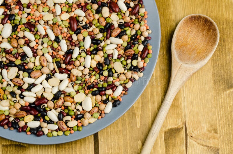 Legumes in a Dish on Wood, Close Up, Background Stock Photo - Image of ...