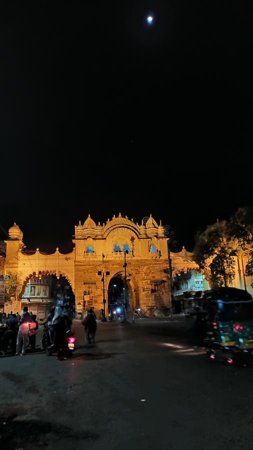 Leheripura Gate of Baroda City Gujarat India in Night Stock Photo ...