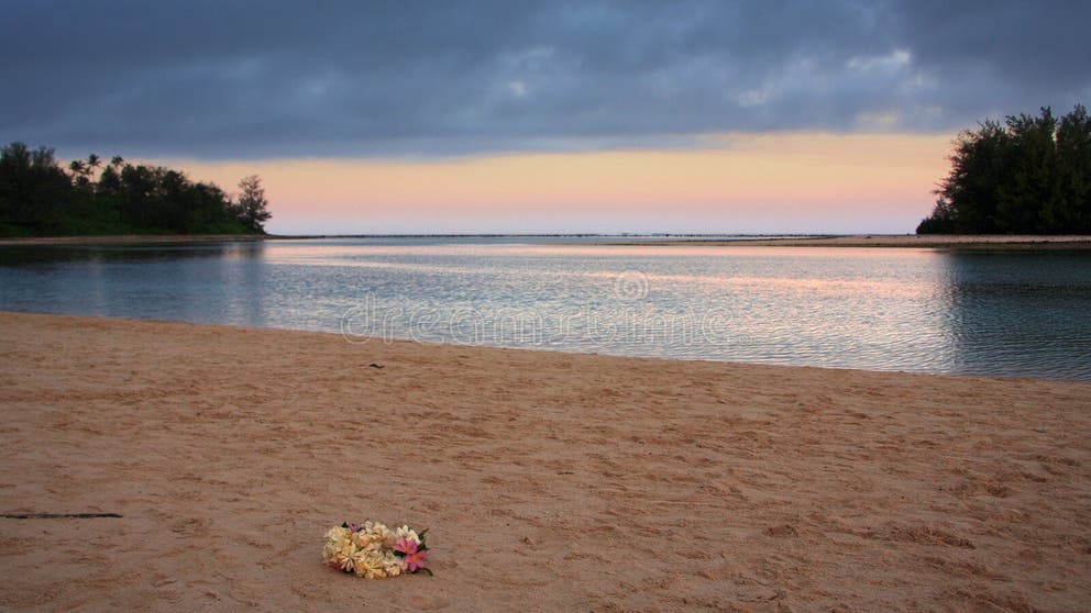Lei on Beach at Sunset in Cook Islands on Rarotonga Stock Image - Image ...