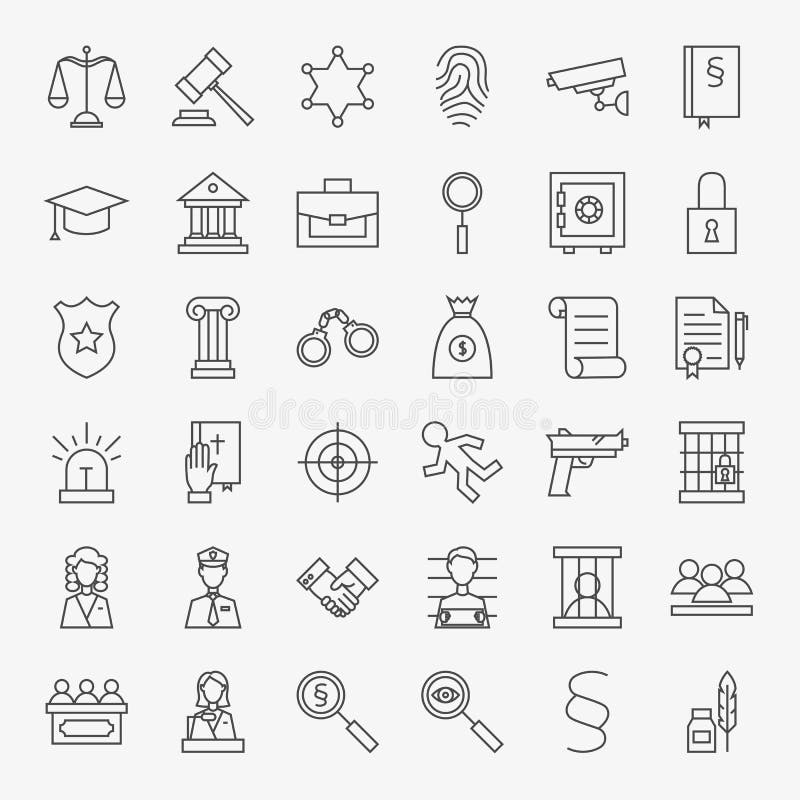 Lei E Justiça Line Art Design Icons Big Set Ilustração do Vetor ...