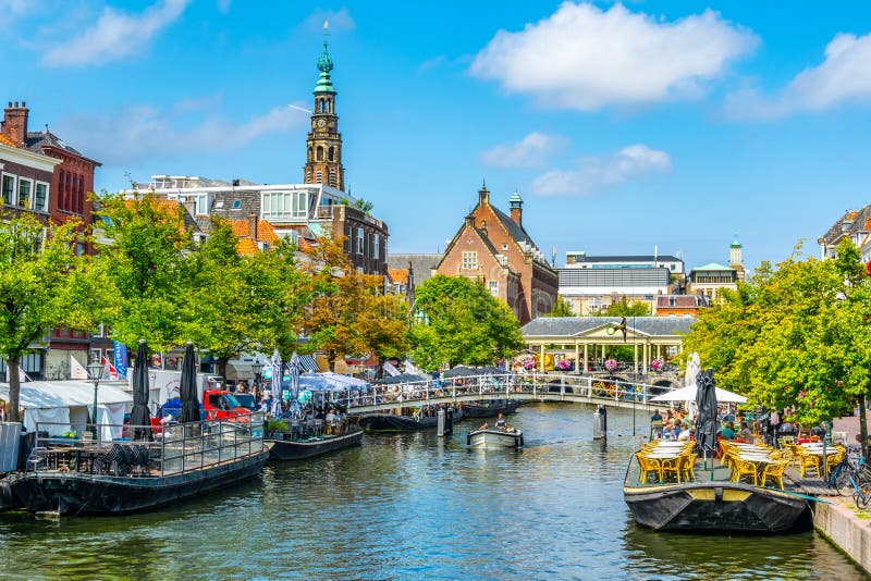 LEIDEN, NETHERLANDS, AUGUST 8, 2018: View of Koornbrug Bridge in Leiden ...