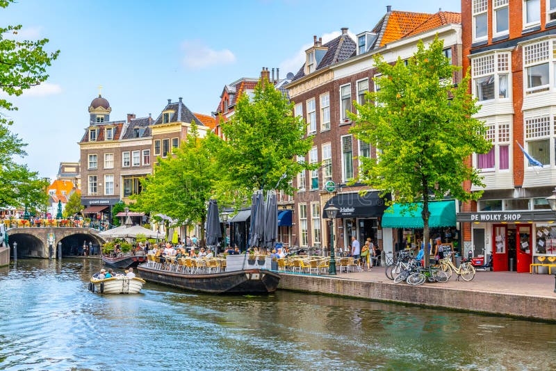 LEIDEN, NETHERLANDS, AUGUST 8, 2018: View of a Promenade Alongside a ...