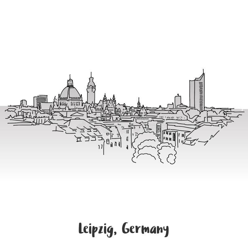 Leipzig Skyline Vector Outline Sketch Stock Illustration - Illustration ...
