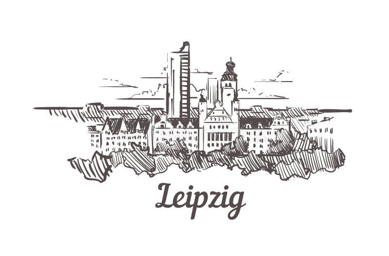 Leipzig Skyline Vector Outline Sketch Stock Vector - Illustration of ...