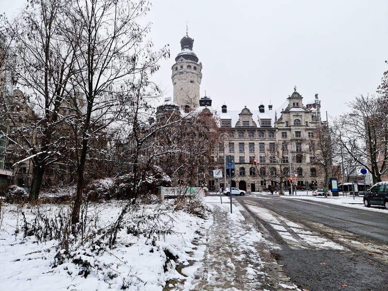 Leipzig Town Hall in Germany, during Snow Stock Image - Image of hall ...