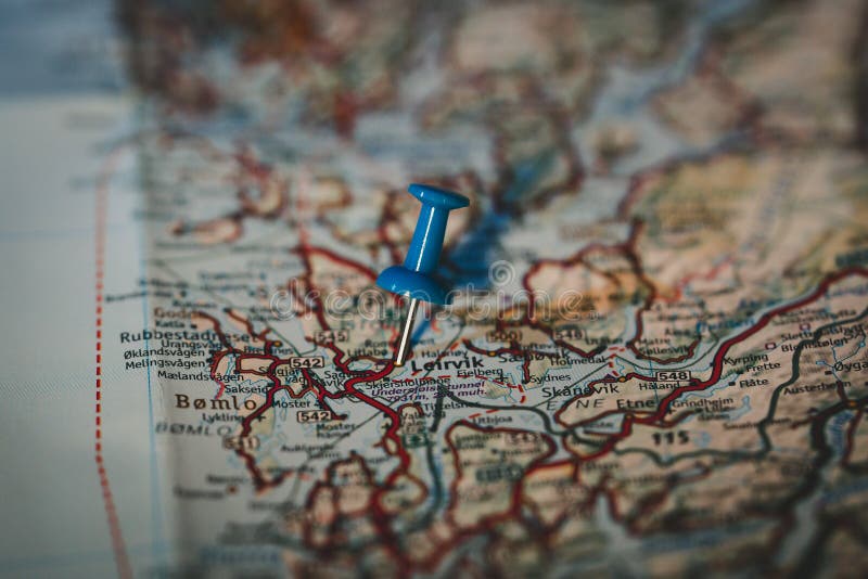Leirvik, Norway, Blue Pinhead on Map. Stock Photo - Image of location ...
