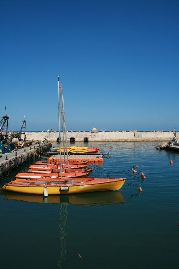 Leisure Boats Moored To Mediterranean Dock Stock Image - Image of keel ...