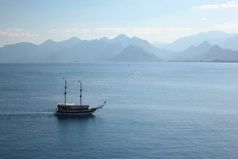 Leisure Sailing Boat in Antalya Bay, Turkey Stock Photo - Image of ...