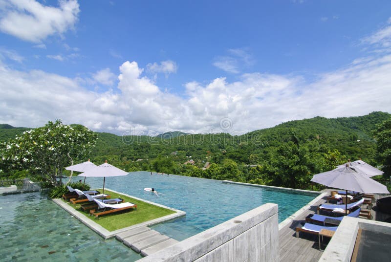 Leisure Time at Beautiful Pool, Mountain Views Stock Image - Image of ...