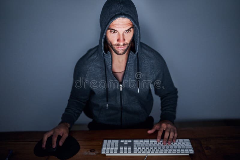 Leisure Time. a Young Man Playing Computer Games at Night. Stock Image ...
