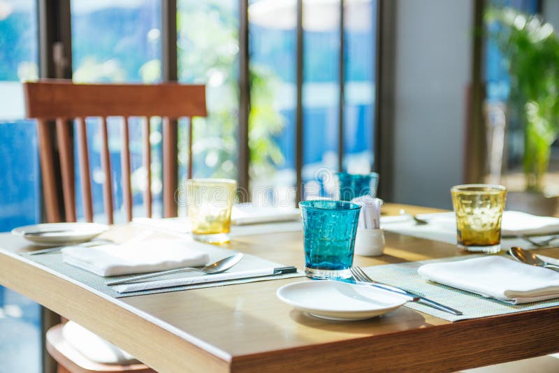 Leisure, Travel and Tourism Concept. Table Setting at Restaurant Stock ...
