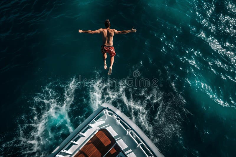 Top View of a Man Diving from the Boat, Ai Generated Stock Illustration ...