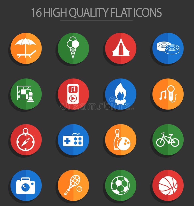 Leisure 16 flat icons stock vector. Illustration of vector - 122338401
