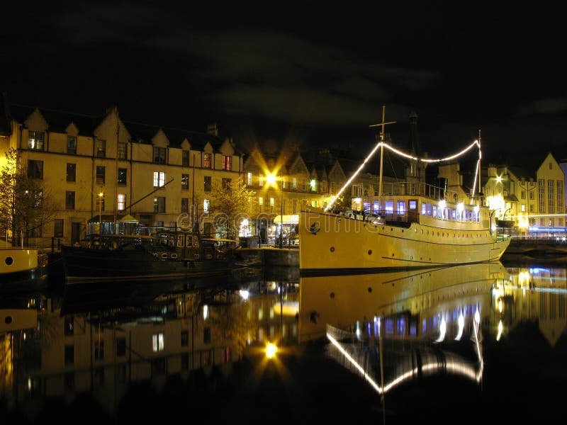 Leith Waterfront Night Reflection Stock Photo - Image of reflection ...