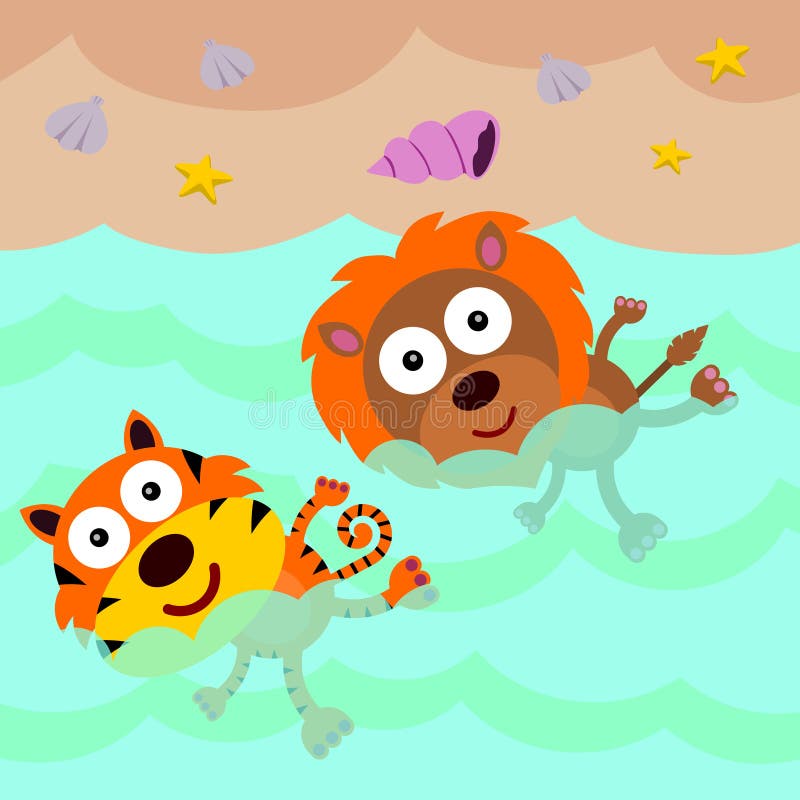 Lejon- Och Tigerlogoer, Emblem Eller Emblem Med Vilda Djur Och Baner ...