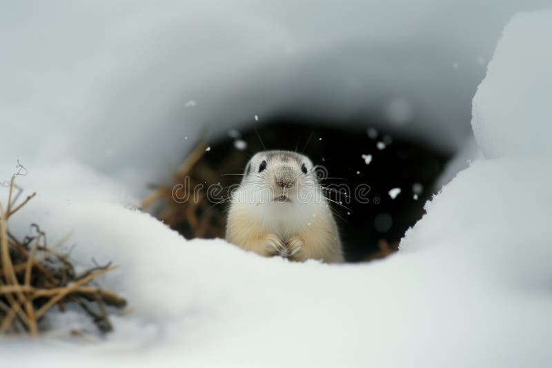 Lemming at the Opening of an Arctic Burrow in the Snow Stock Photo ...