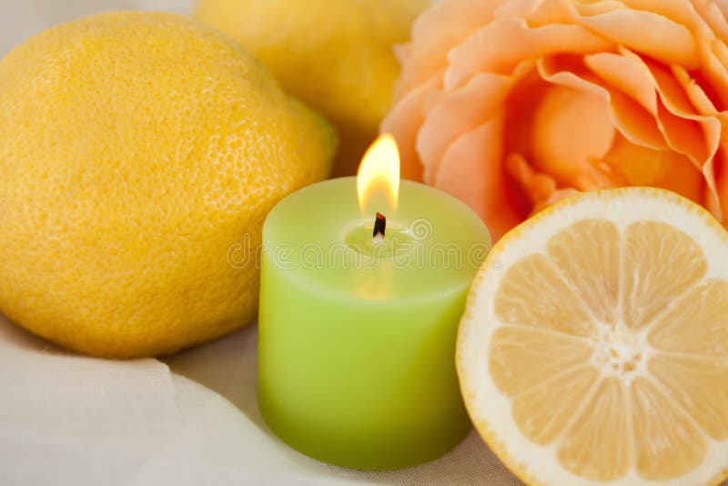 Aromatherapy with Lemon and Lavender Stock Photo - Image of twig ...