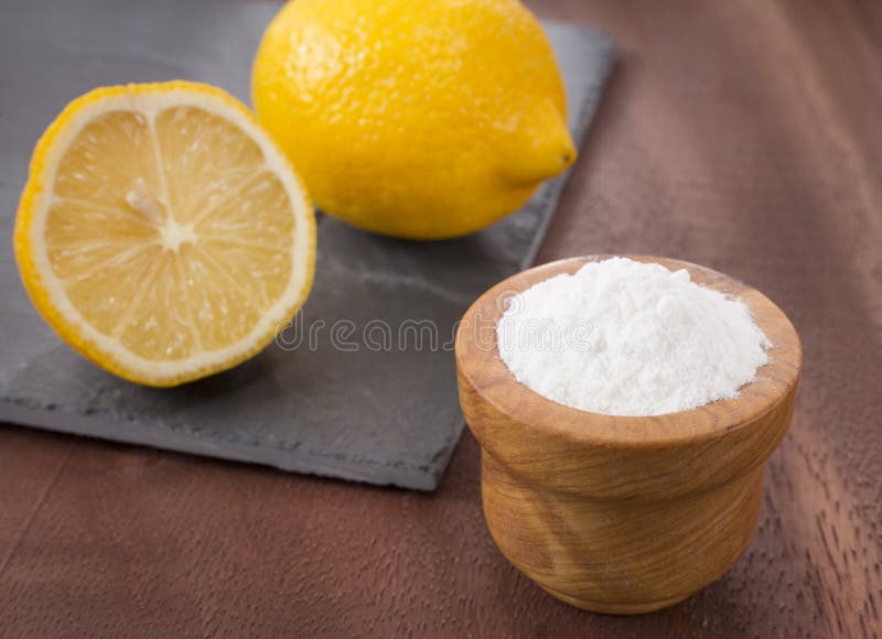 Lemon and Baking Soda on Wooden Table Stock Image - Image of soda ...