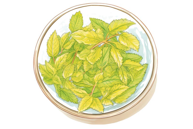 Lemon Balm Leaves in a Transparent Glass Dish Stock Illustration ...