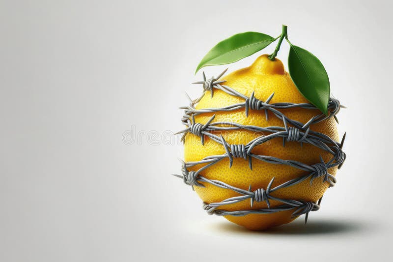 Lemon in Barbed Wire, Taste with Obstacles. Space for Text. Stock Photo ...