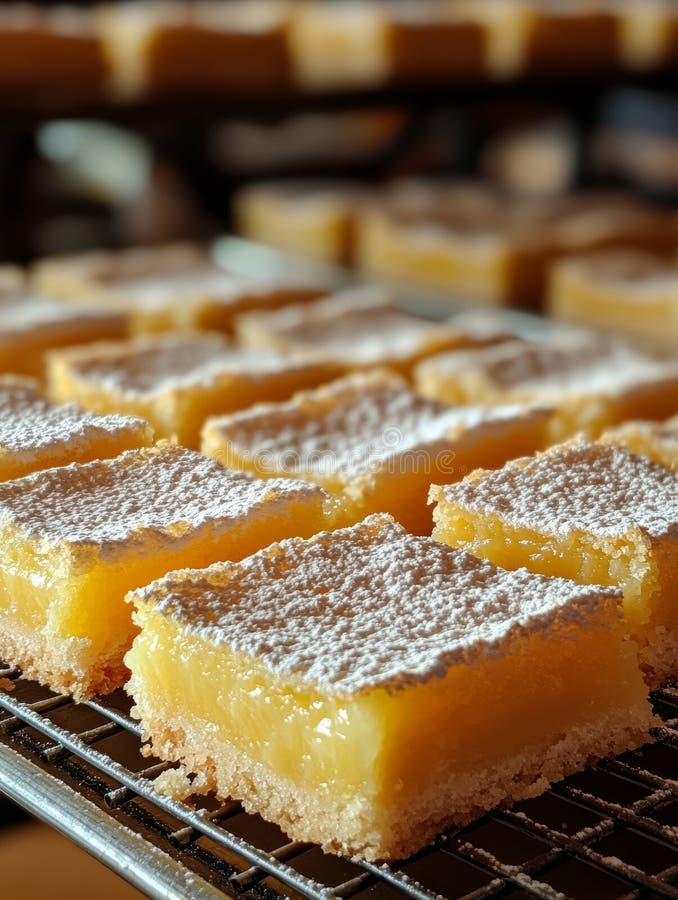 Lemon Bars Cooling on a Rack, Dusted with Sugar. Stock Image - Image of ...