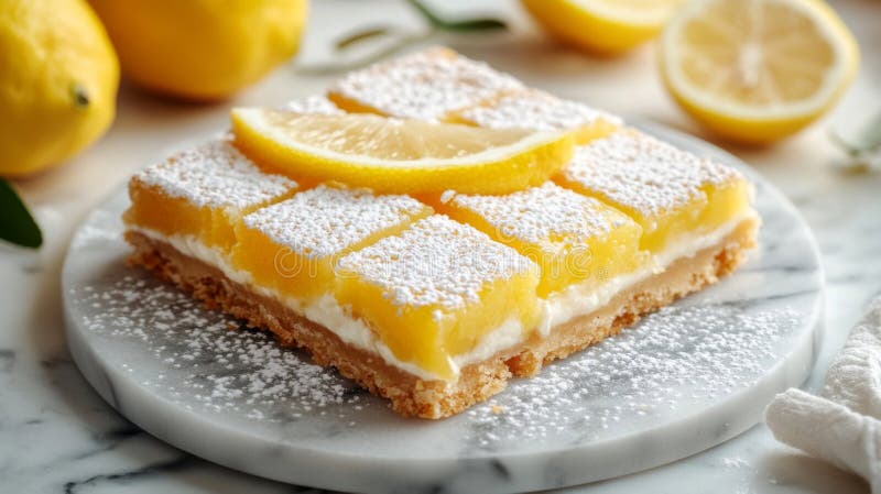Lemon Bars on Marble Plate with Powdered Sugar Stock Illustration ...