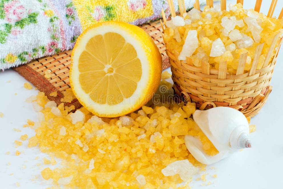 Lemon bath salt stock image. Image of natural, bathroom - 23692609