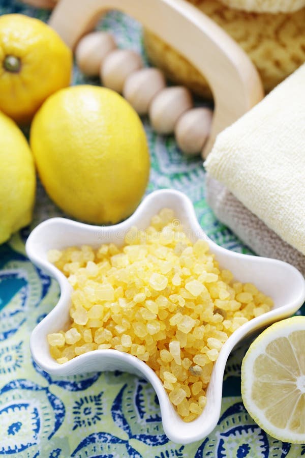 Lemon bath salt stock photo. Image of citrus, body, treatment - 43453894
