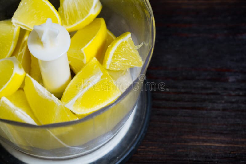The Lemon in the Blender. Cooking Lemon Drink Stock Photo - Image of ...