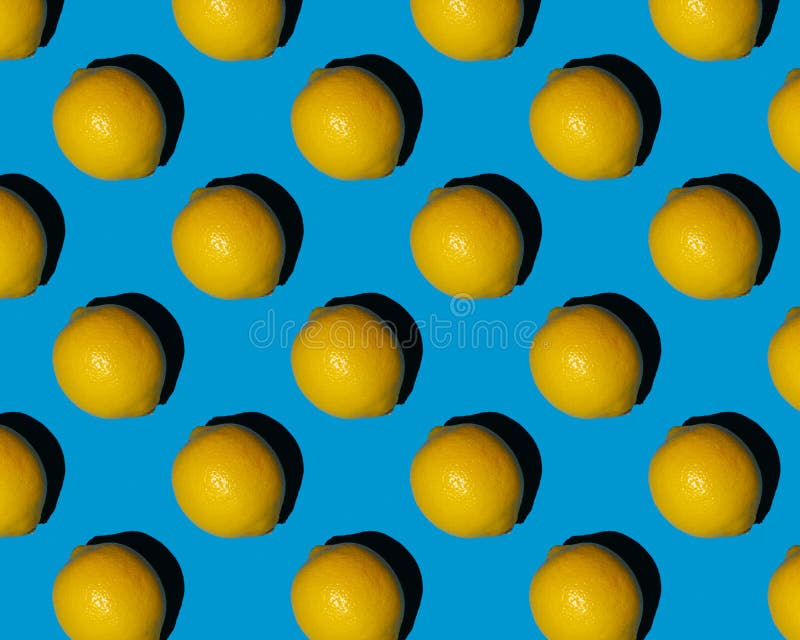 Lemon on Blue Background Pattern Stock Image - Image of nature, food ...