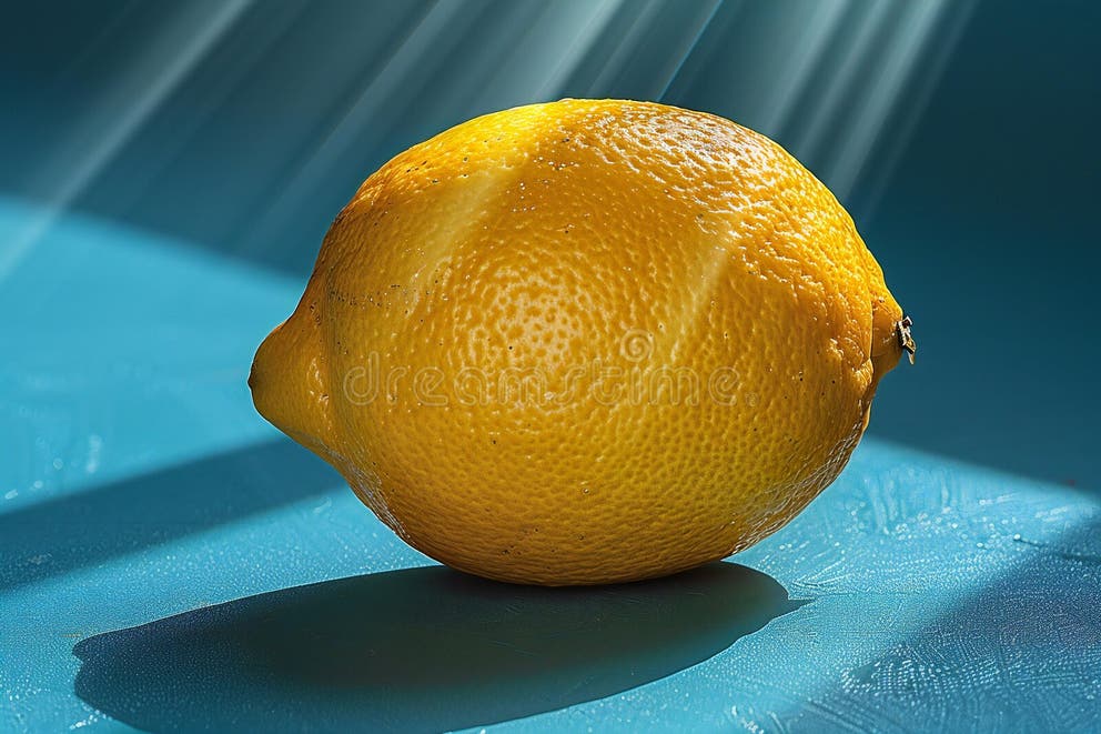 Lemon on a Blue Background with Rays of Light and Shadow Stock ...