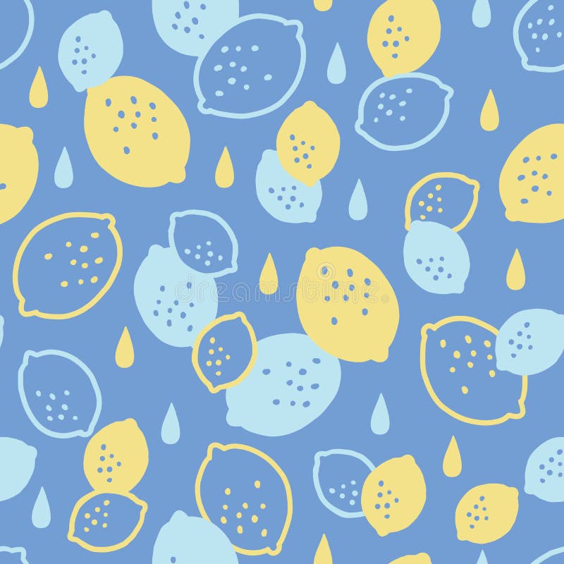 Lemon in Blue Summer Vector Illustration Seamless Pattern Stock Vector ...