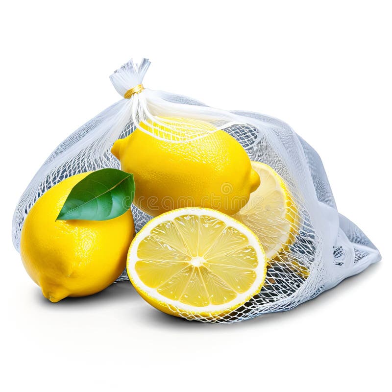 Lemon Bright Yellow Piled in a Mesh Bag Side View Stock Photo - Image ...