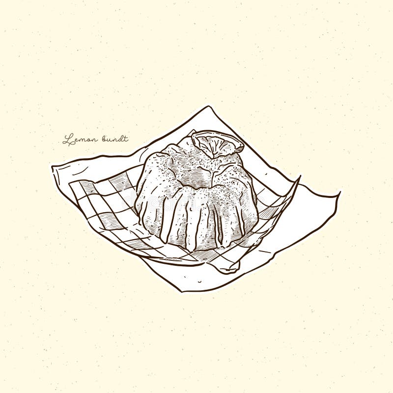 Homemade Lemon Cake with Poppy Seeds and Sugar Glaze. Hand Draw Stock ...