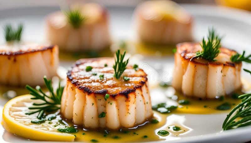 Lemon Butter Seared Scallops Stock Illustration - Illustration of dessert, seafood: 300263998