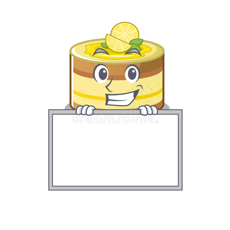 Lemon Cake Cartoon Design Concept Grinning with Board Stock Vector ...
