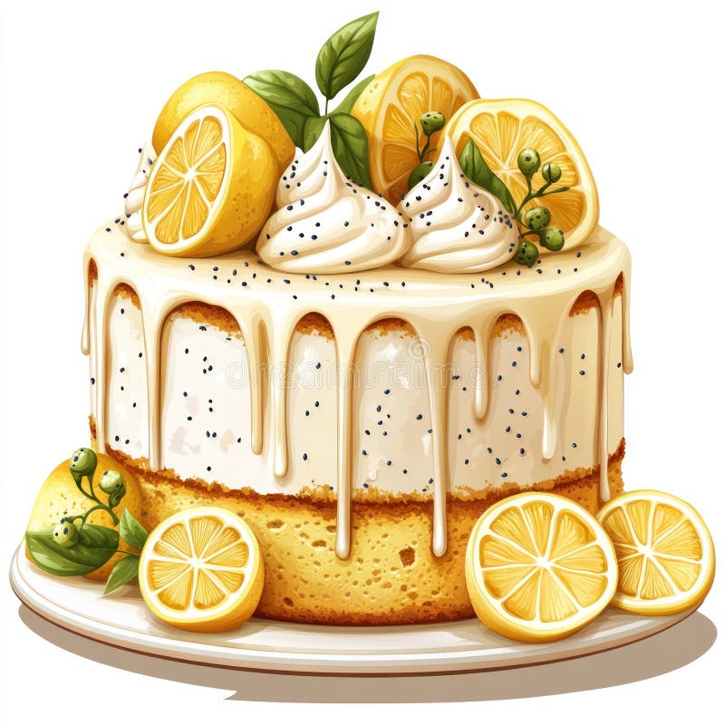 Lemon Cake with Dripping Glaze Illustration Stock Illustration ...
