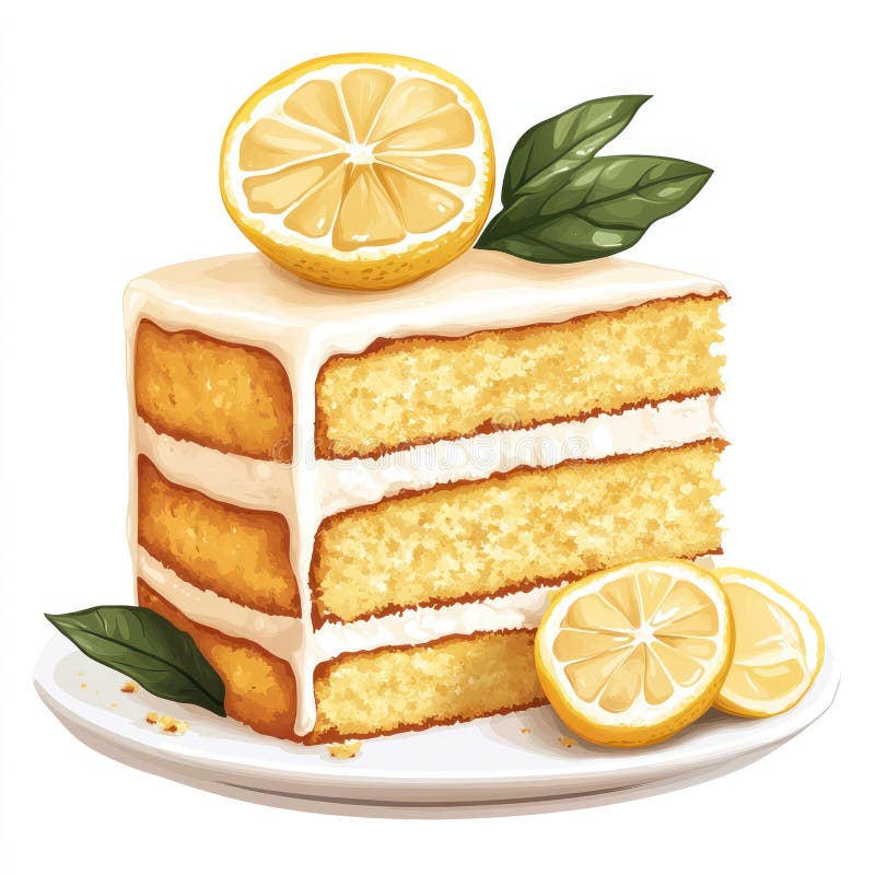 Lemon Cake Slice Illustration - Delicious Bakery Treat Stock ...