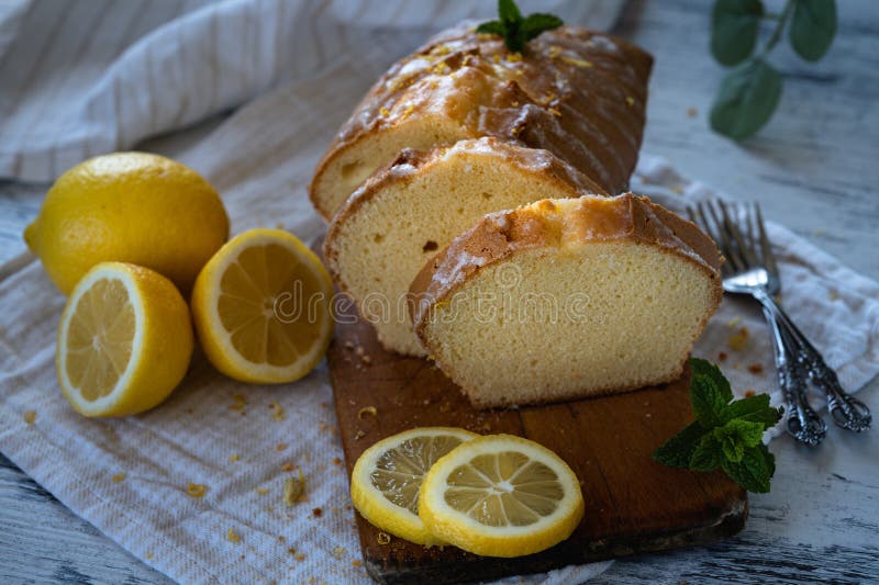 Lemon Cake with Sugar Icing and Fresh Mint Stock Photo - Image of ...