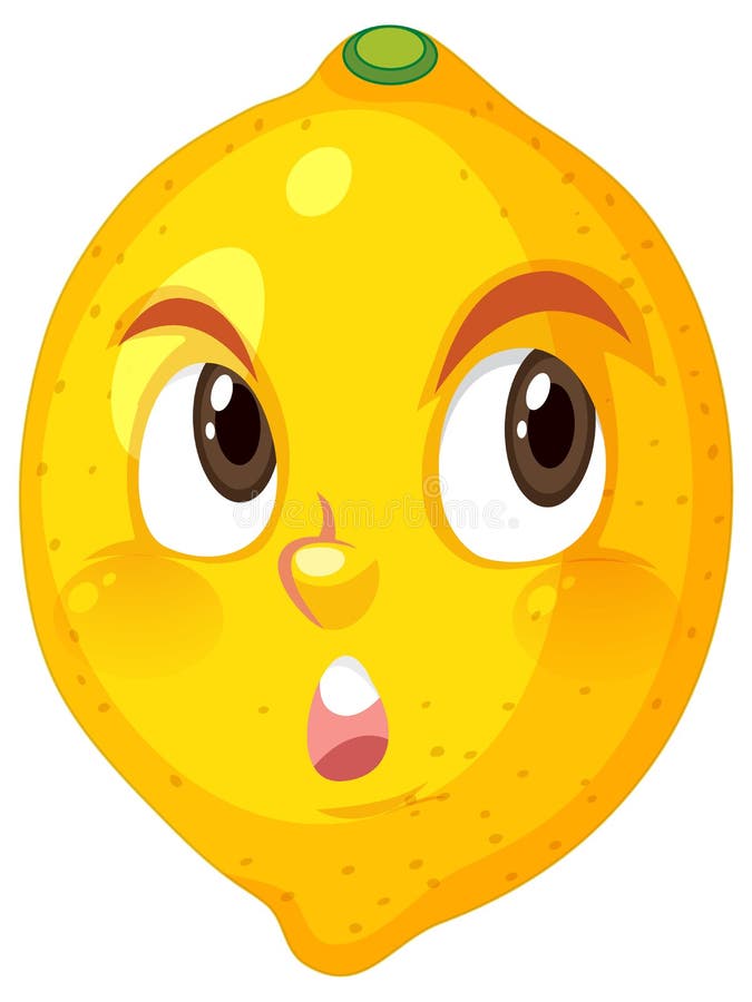 Lemon Cartoon Character with Thoughtful Face Expression on White ...