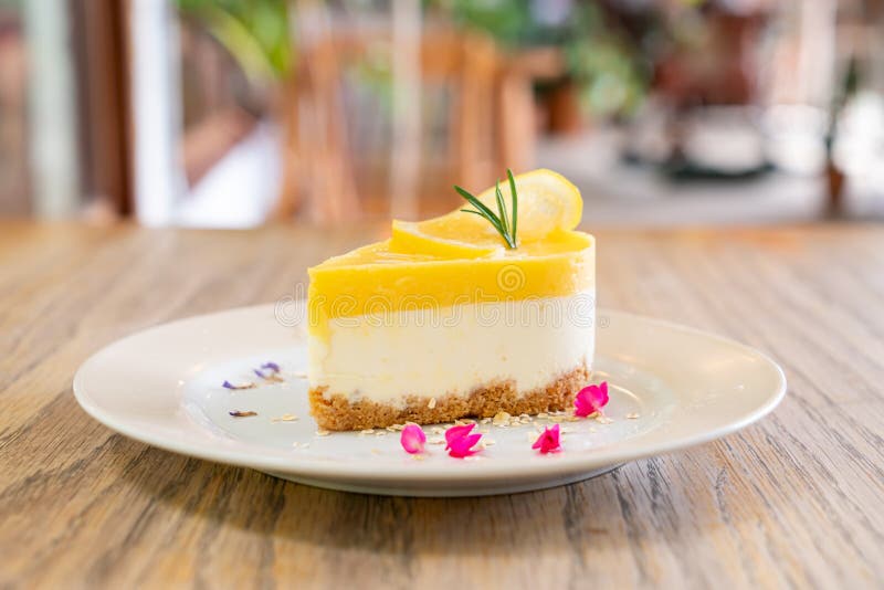 Lemon cheese cake on plate stock image. Image of ingredient - 194452929