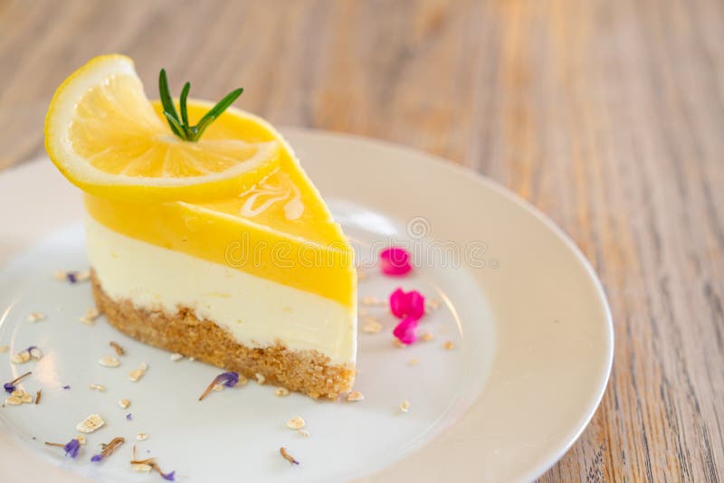 Lemon cheese cake on plate stock photo. Image of bakery - 199012872