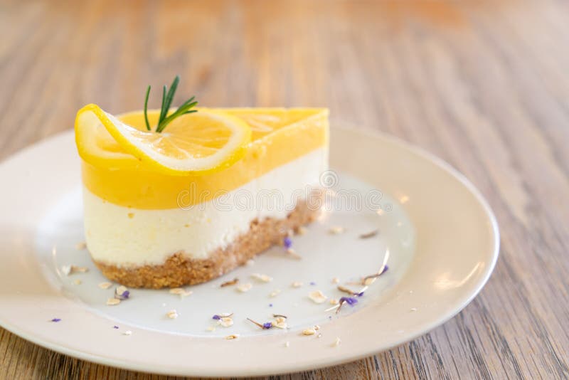 Lemon cheese cake on plate stock photo. Image of cheese - 213535814